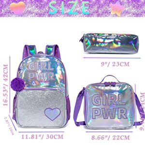 HTgroce Purple Backpacks for Girls with Lunch Box Kindergarten Backpack Glitter for Girls School Backpack Set Girls Book Bag Purple