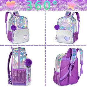 HTgroce Purple Backpacks for Girls with Lunch Box Kindergarten Backpack Glitter for Girls School Backpack Set Girls Book Bag Purple