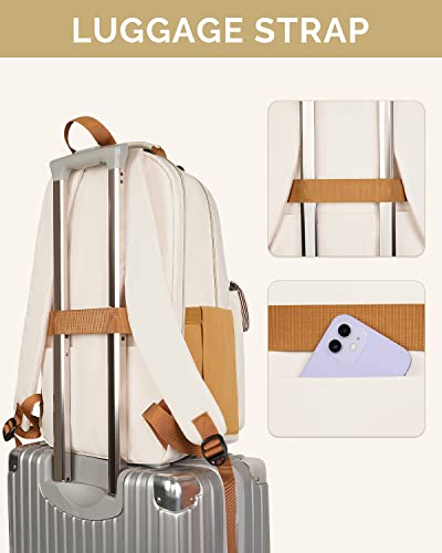 MATEIN Computer Backpack for Women, Large Anti Theft TSA 17 Inch Laptop Backpack with USB Charging Port, Durable Water Resistant Cute College Backpack Casual Daypack Purse for Work Travel, Beige