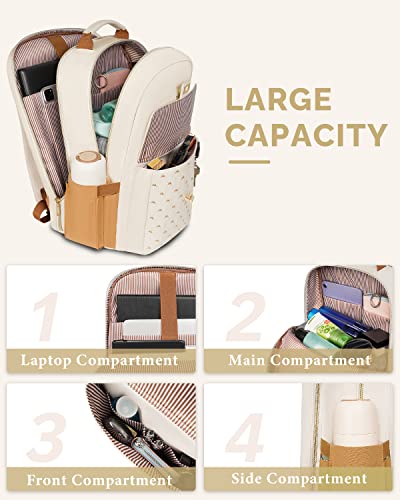 MATEIN Computer Backpack for Women, Large Anti Theft TSA 17 Inch Laptop Backpack with USB Charging Port, Durable Water Resistant Cute College Backpack Casual Daypack Purse for Work Travel, Beige