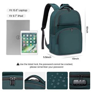 LOVEVOOK Travel Backpack for Women, Work Business Laptop Backpack With USB Port, Anti-Theft Waterproof Casual Daypack with Lock, Large Capacity College Backpacks, 15.6Inch Green