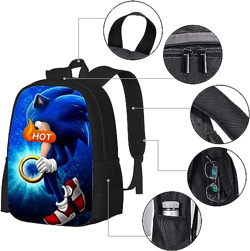 HEUHFUWA Cartoon The HedgeHog Backpack, 3D Print Teens Boy Girl Unisex Bookbag for Gift,17 Inch Large Capacity Adjustable Bag (Quick 3)