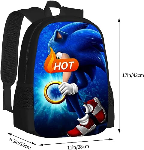 HEUHFUWA Cartoon The HedgeHog Backpack, 3D Print Teens Boy Girl Unisex Bookbag for Gift,17 Inch Large Capacity Adjustable Bag (Quick 3)