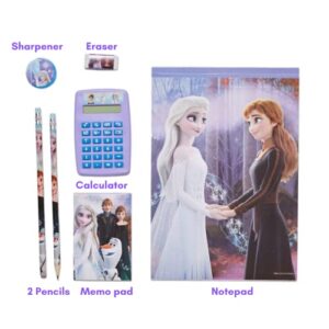 RALME Disney Frozen Back to School Bundle for Girls with Backpack, Lunch Box, and 7 Pc. Calculator & School Supplies Set