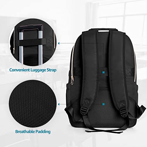 Fasrom Teacher Laptop Bag Backpack for Work Women, 15.6 Inch Computer Bag Casual Daypack with USB Charging Hole for Travel, Business and College, Black (Empty Bag Only)