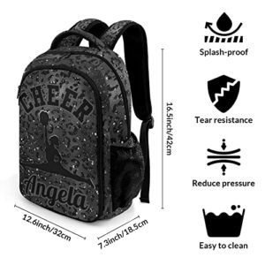 Anneunique Personalized Cheerleader Backpack Casual Bag Daypack for Women Men Camping Hiking Leopard Bling Print Black Cheer