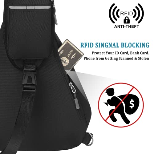 WEREWOLVES Sling Bag Crossbody Sling Backpack with USB Charging Port, Water Resistant Shoulder Bag Outdoor Travel Hiking Daypack Unisex Casual Daypack (Black)