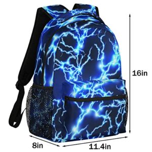 TropicalLife Blue Lightning Laptop Backpack for School, Casual Bag for Men Women Boys Girls and College Student Casual Daypack for Travel Work