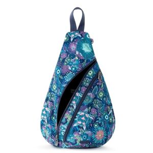 Sakroots On The Go Large Sling Backpack in Eco-Twill, Convertible Crossbody Bag, Royal Blue Seascape