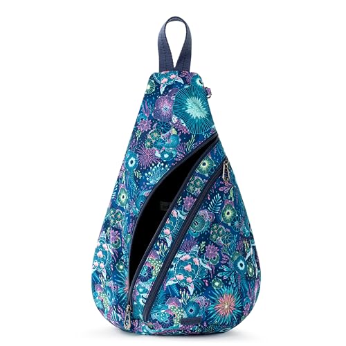 Sakroots On The Go Large Sling Backpack in Eco-Twill, Convertible Crossbody Bag, Royal Blue Seascape