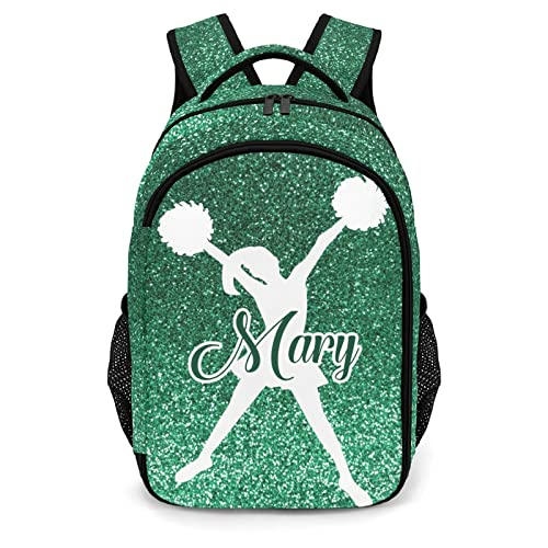 Anneunique Custom Cheerleader Backpack Custom Multifunctional Waterproof Laptop Bag for Travel Gift Green Bling Print Simple Cheer