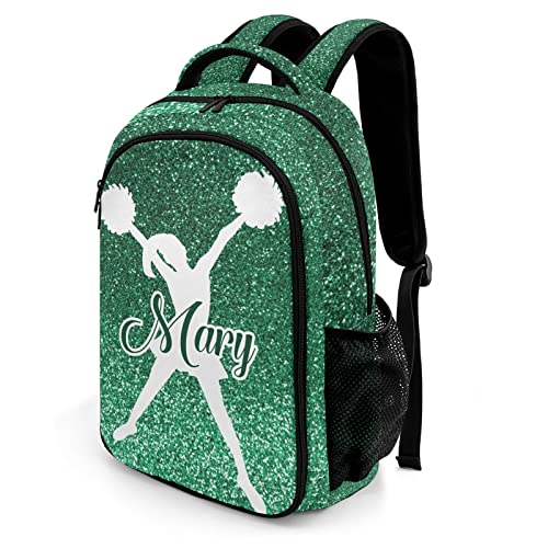 Anneunique Custom Cheerleader Backpack Custom Multifunctional Waterproof Laptop Bag for Travel Gift Green Bling Print Simple Cheer