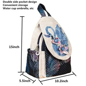 HUANGGUOSHU Backpack Purse for Women - Boho Style Small Convertible Sling Bag with Woven and Mushroom Design - Perfect Mini Backpack for Fashionable Hippie Ladies Peacock