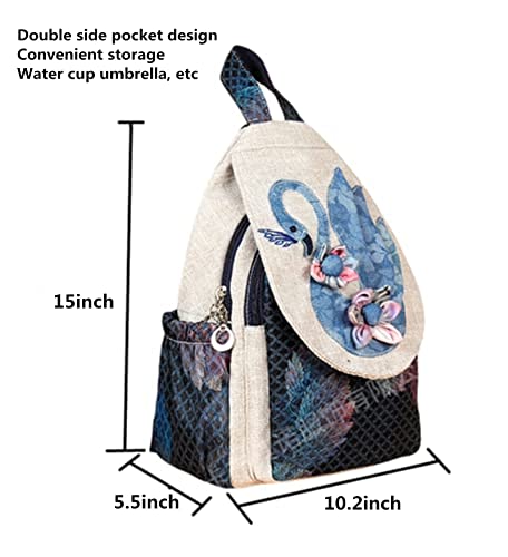 HUANGGUOSHU Backpack Purse for Women - Boho Style Small Convertible Sling Bag with Woven and Mushroom Design - Perfect Mini Backpack for Fashionable Hippie Ladies Peacock