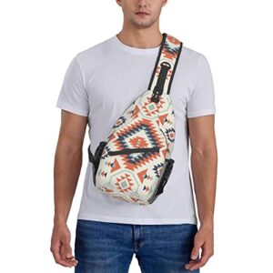 Aztec Ethnic Pattern Design Sling Bag Crossbody Backpack,Native Southwestern American Tribal Geometric Pattern Chest Bag Adjustable Shoulder Backpack Navajo Print Travel Hiking Daypack For Men Women