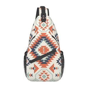 aztec ethnic pattern design sling bag crossbody backpack,native southwestern american tribal geometric pattern chest bag adjustable shoulder backpack navajo print travel hiking daypack for men women