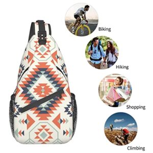 Aztec Ethnic Pattern Design Sling Bag Crossbody Backpack,Native Southwestern American Tribal Geometric Pattern Chest Bag Adjustable Shoulder Backpack Navajo Print Travel Hiking Daypack For Men Women