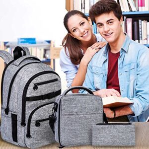 Laptop Backpack, 16 Inch School Bag College Bookbag, Anti Theft Daypack Bags and Lunch Bag Set, Water Resistant Backpacks for Teens Boys Men Students - Grey