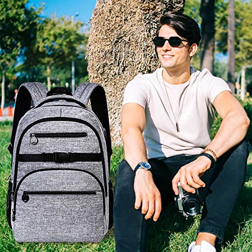 Laptop Backpack, 16 Inch School Bag College Bookbag, Anti Theft Daypack Bags and Lunch Bag Set, Water Resistant Backpacks for Teens Boys Men Students - Grey