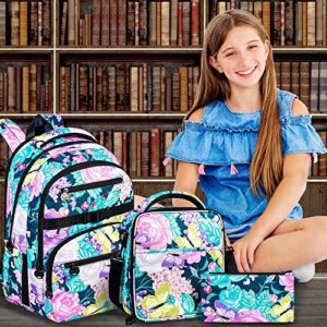 Laptop Backpack, 16 Inch School Bag College Bookbag, Anti Theft Daypack Bags and Lunch Bag Set, Water Resistant Sunflower Flowers Backpacks for Teens Girls Women Students