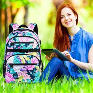 Laptop Backpack, 16 Inch School Bag College Bookbag, Anti Theft Daypack Bags and Lunch Bag Set, Water Resistant Sunflower Flowers Backpacks for Teens Girls Women Students