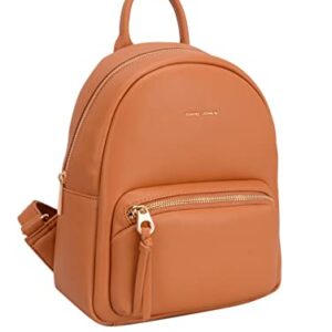 DAVID JONES Paris Women Fashion Rucksack Plain Solid Color Backpack - Cognac