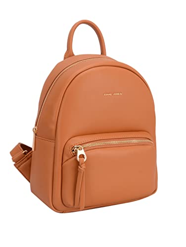 DAVID JONES Paris Women Fashion Rucksack Plain Solid Color Backpack - Cognac