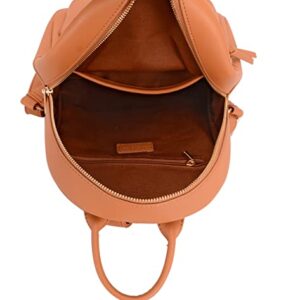 DAVID JONES Paris Women Fashion Rucksack Plain Solid Color Backpack - Cognac