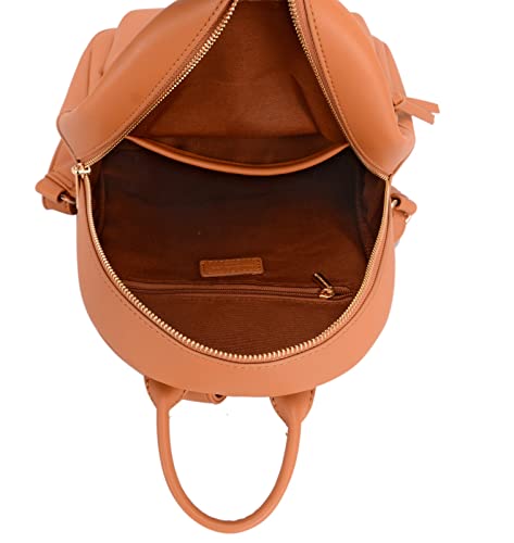 DAVID JONES Paris Women Fashion Rucksack Plain Solid Color Backpack - Cognac