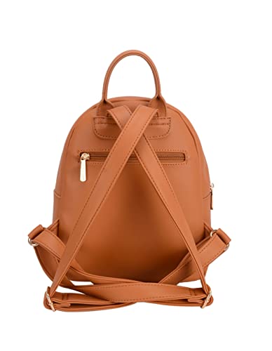 DAVID JONES Paris Women Fashion Rucksack Plain Solid Color Backpack - Cognac