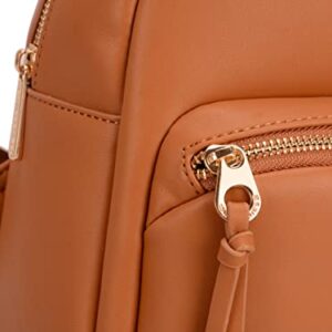 DAVID JONES Paris Women Fashion Rucksack Plain Solid Color Backpack - Cognac