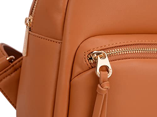 DAVID JONES Paris Women Fashion Rucksack Plain Solid Color Backpack - Cognac