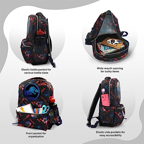 Fast Forward Jurassic Park Backpack for kids - 6 pieces Set, Dinosaur Backpack with Lunch Box, Perfect for Back to School & Elementary Age Boys