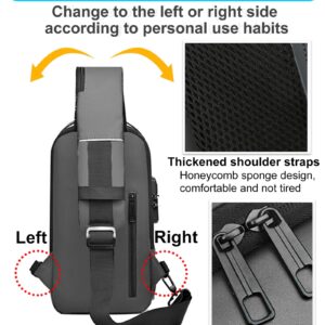 Geanbun Sling Bag Anti-Theft USB Crossbody Backpack Waterproof Chest Daypack Lightweight Shoulder Bag (Black)