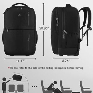 MATEIN Rolling Backpack, 17 Inch Travel Laptop Backpacks with Wheels, Water Resistant Large Roller Carry On Luggage Wheeled Backpack, Trolley Overnight Suitcase Business College Computer Bag, Black