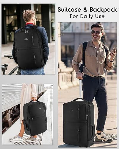 MATEIN Rolling Backpack, 17 Inch Travel Laptop Backpacks with Wheels, Water Resistant Large Roller Carry On Luggage Wheeled Backpack, Trolley Overnight Suitcase Business College Computer Bag, Black