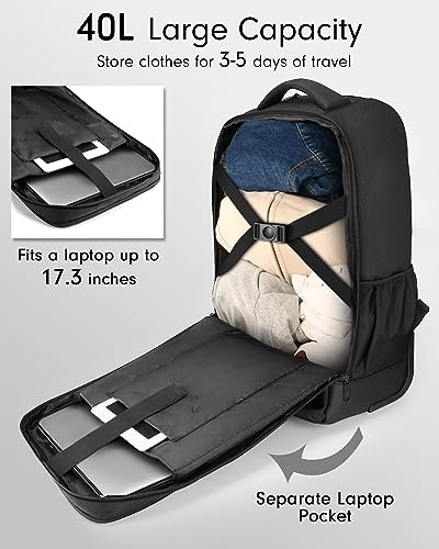 MATEIN Rolling Backpack, 17 Inch Travel Laptop Backpacks with Wheels, Water Resistant Large Roller Carry On Luggage Wheeled Backpack, Trolley Overnight Suitcase Business College Computer Bag, Black