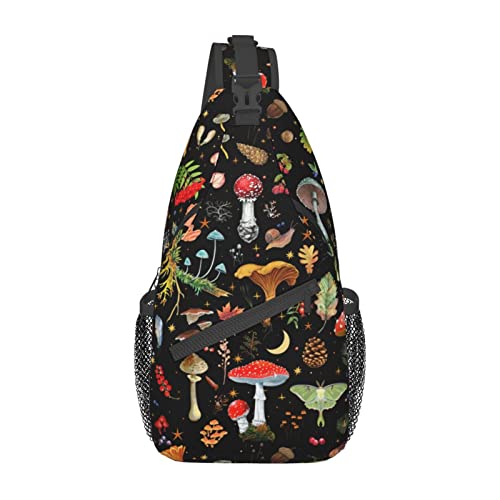 Mushroom Gifts Sling Backpack , Mushroom Crossbody Bag For Women Men Travel Hiking Shoulder Chest Daypack Unisex