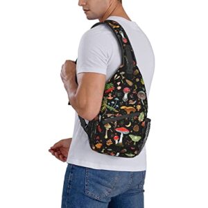 Mushroom Gifts Sling Backpack , Mushroom Crossbody Bag For Women Men Travel Hiking Shoulder Chest Daypack Unisex