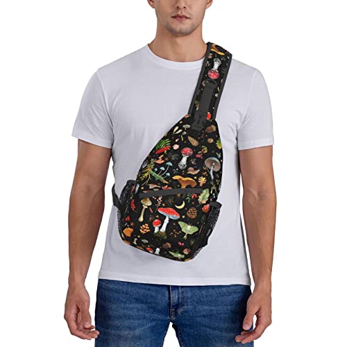 Mushroom Gifts Sling Backpack , Mushroom Crossbody Bag For Women Men Travel Hiking Shoulder Chest Daypack Unisex