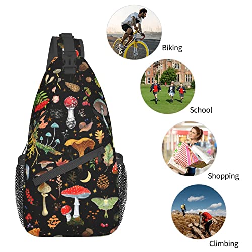 Mushroom Gifts Sling Backpack , Mushroom Crossbody Bag For Women Men Travel Hiking Shoulder Chest Daypack Unisex