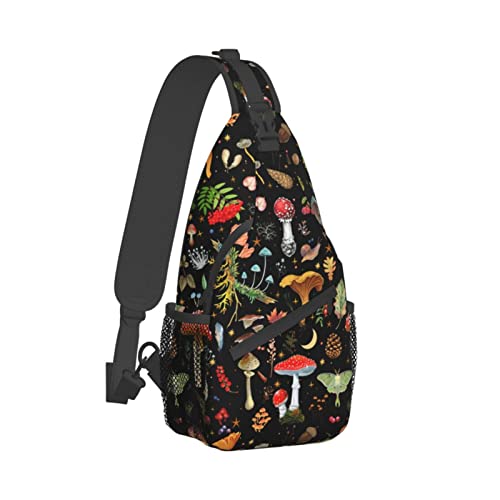 Mushroom Gifts Sling Backpack , Mushroom Crossbody Bag For Women Men Travel Hiking Shoulder Chest Daypack Unisex