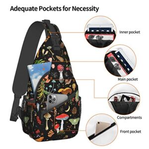 Mushroom Gifts Sling Backpack , Mushroom Crossbody Bag For Women Men Travel Hiking Shoulder Chest Daypack Unisex