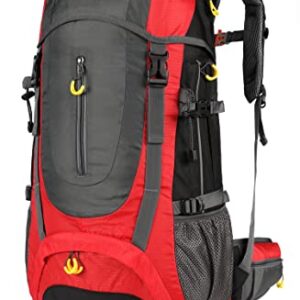 Esup 70L Hiking Backpack Camping Backpack Backpacking Backpack, Mountaineering Backpack with 65L+5L Rain Cover (Red)