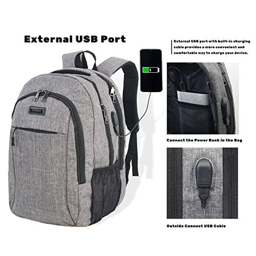 JOSHIOKI Travel Laptop Backpack 17.77 Inch with Anti theft Computer Business Daypack for Hiking,Casual Bag with USB Charging Port Gifts for Men & Women Grey