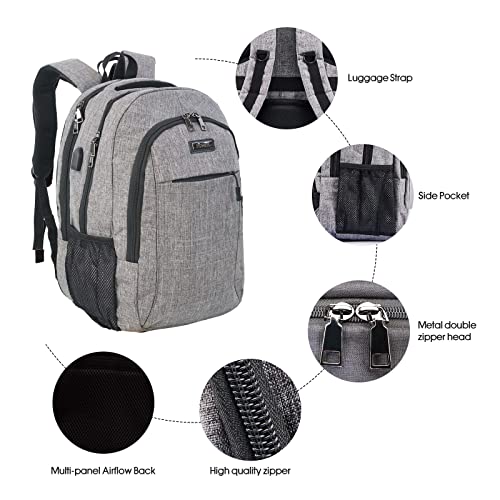 JOSHIOKI Travel Laptop Backpack 17.77 Inch with Anti theft Computer Business Daypack for Hiking,Casual Bag with USB Charging Port Gifts for Men & Women Grey