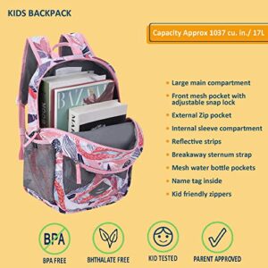 LandTrek Kids Backpack for Girls, Kindergarten Elementary Bookbags, Preschool Backpack, Ideal for School & Travel Backpacks (Tropical Flowers, 17.5")