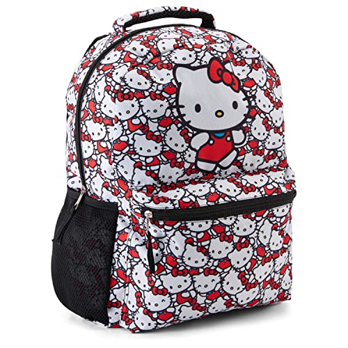 Hello Kitty Allover School Backpack - Hello Kitty Iconic Backpack - Officially Licensed Hello Kitty School Bookbag (White)