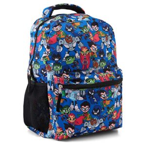 teen titans go! allover backpack - beast boy, raven, cybord, robin and silkie - teen titans go! school bookbag (blue)