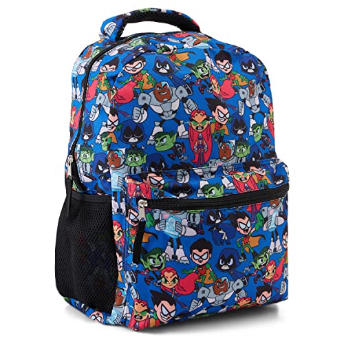 Teen Titans Go! Allover Backpack - Beast Boy, Raven, Cybord, Robin and Silkie - Teen Titans Go! School Bookbag (Blue)